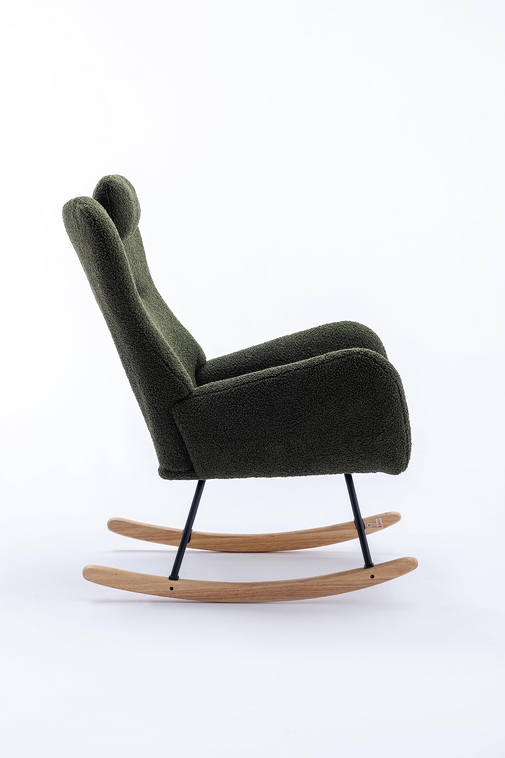 Lepfun 35.5 inch Casual, Soft Teddy Velvet Fabric Rocking Chair for Nursery,Comfy Wingback Glider Rocker with Safe Solid Wood Base for Living Room Bedroom and Balcony,Dark Green