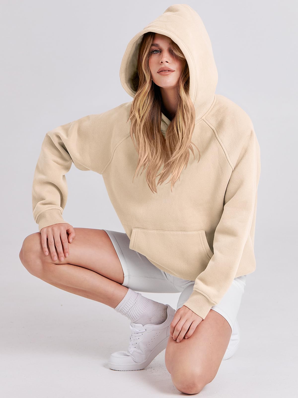 ANRABESS Women Hoodies Oversized Fleece Long Sleeve Comfy Casual Basic Pullover Sweatshirts 2025 Fall Outfits Sweater Dark Apricot Medium