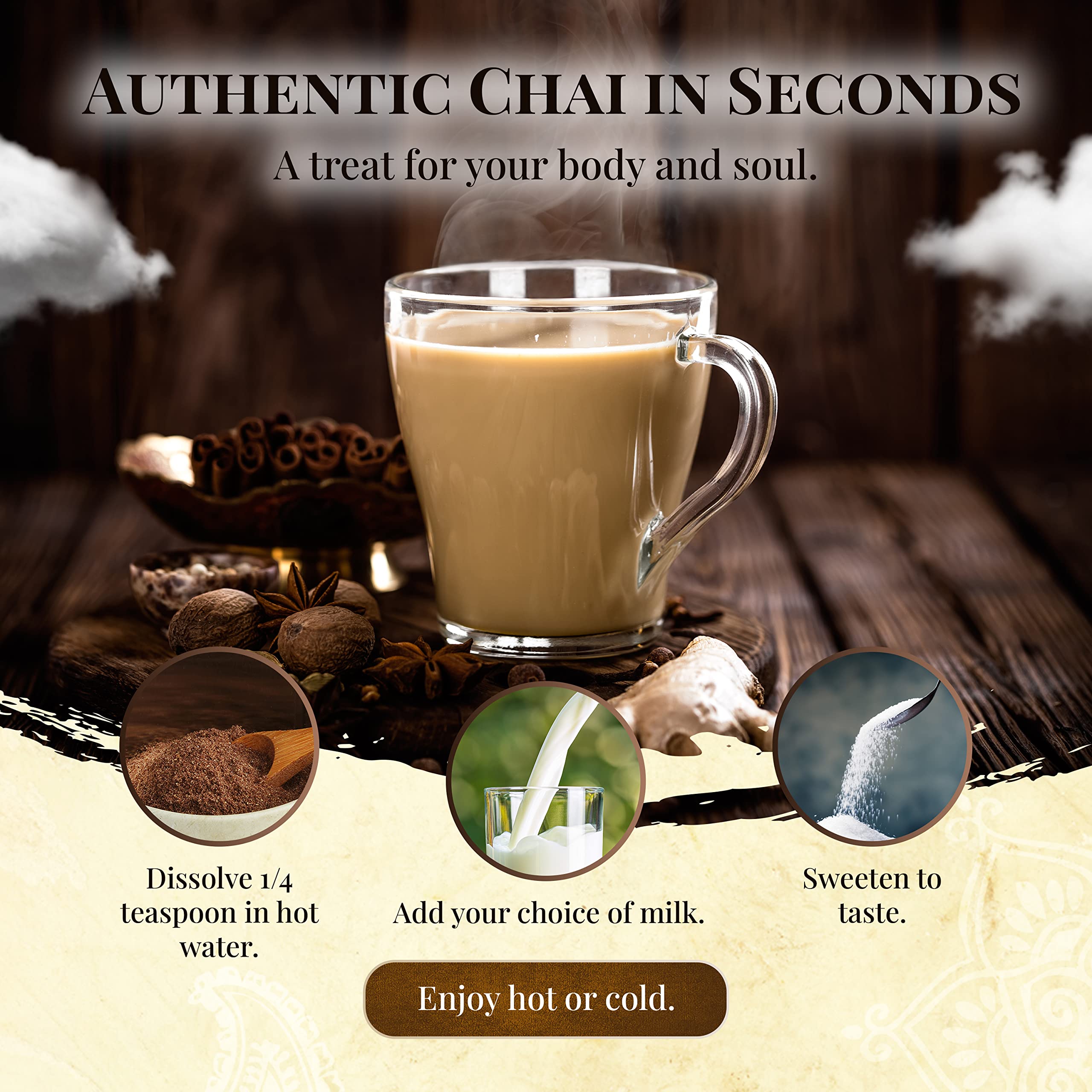 Blue Lotus Chai - Traditional Masala Chai - Makes 100 Cups - 3 Ounce Masala Spiced Chai Powder with Organic Spices - Instant Indian Tea No Steeping - No Gluten