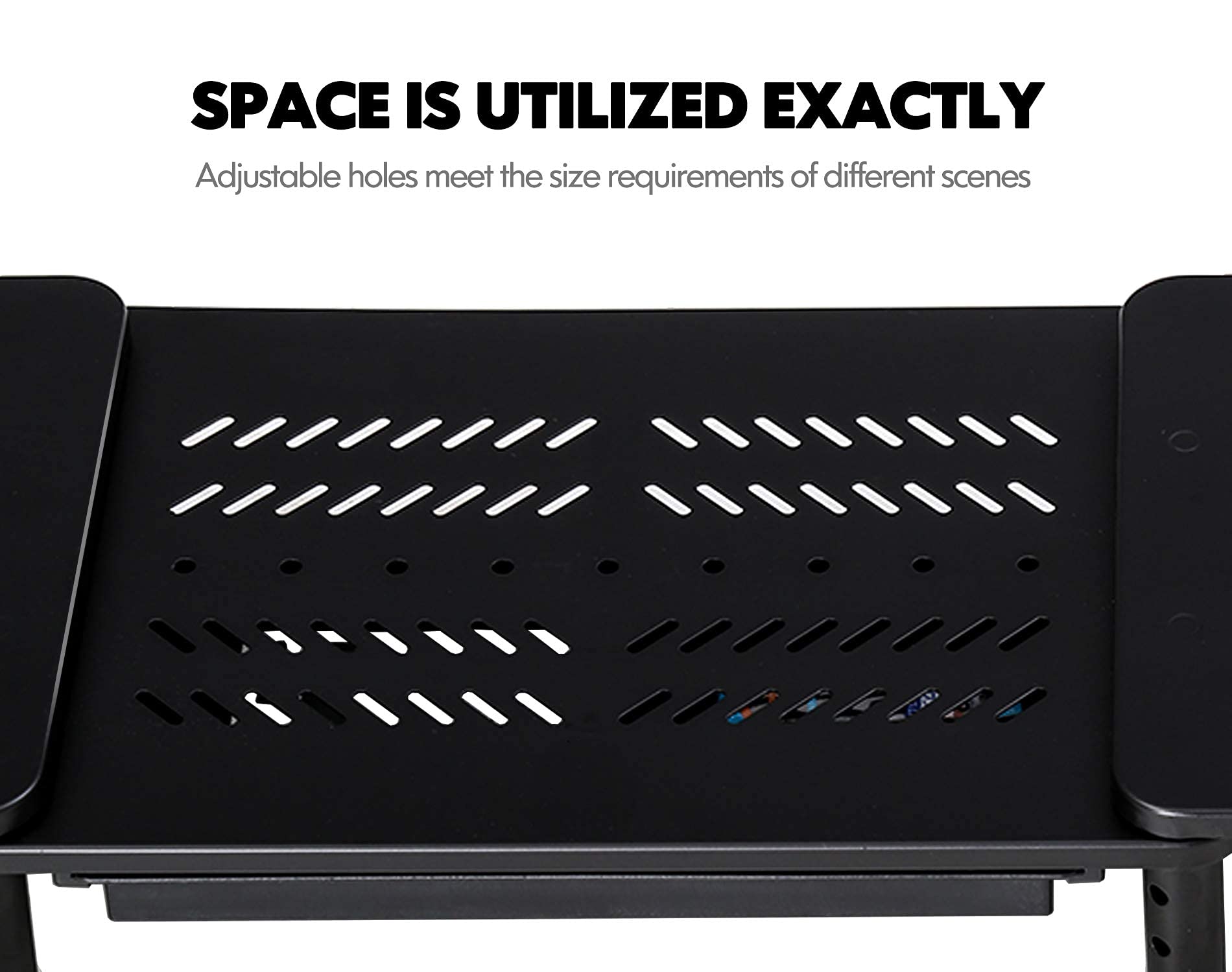 FITUEYES 3 Shelf Monitor Stand with Drawer - Adjustable Computer Monitor Riser, Metal Desktop Stand with Vented, PC Cellphone Cable Management, Office Organization, Black, DT115903MB