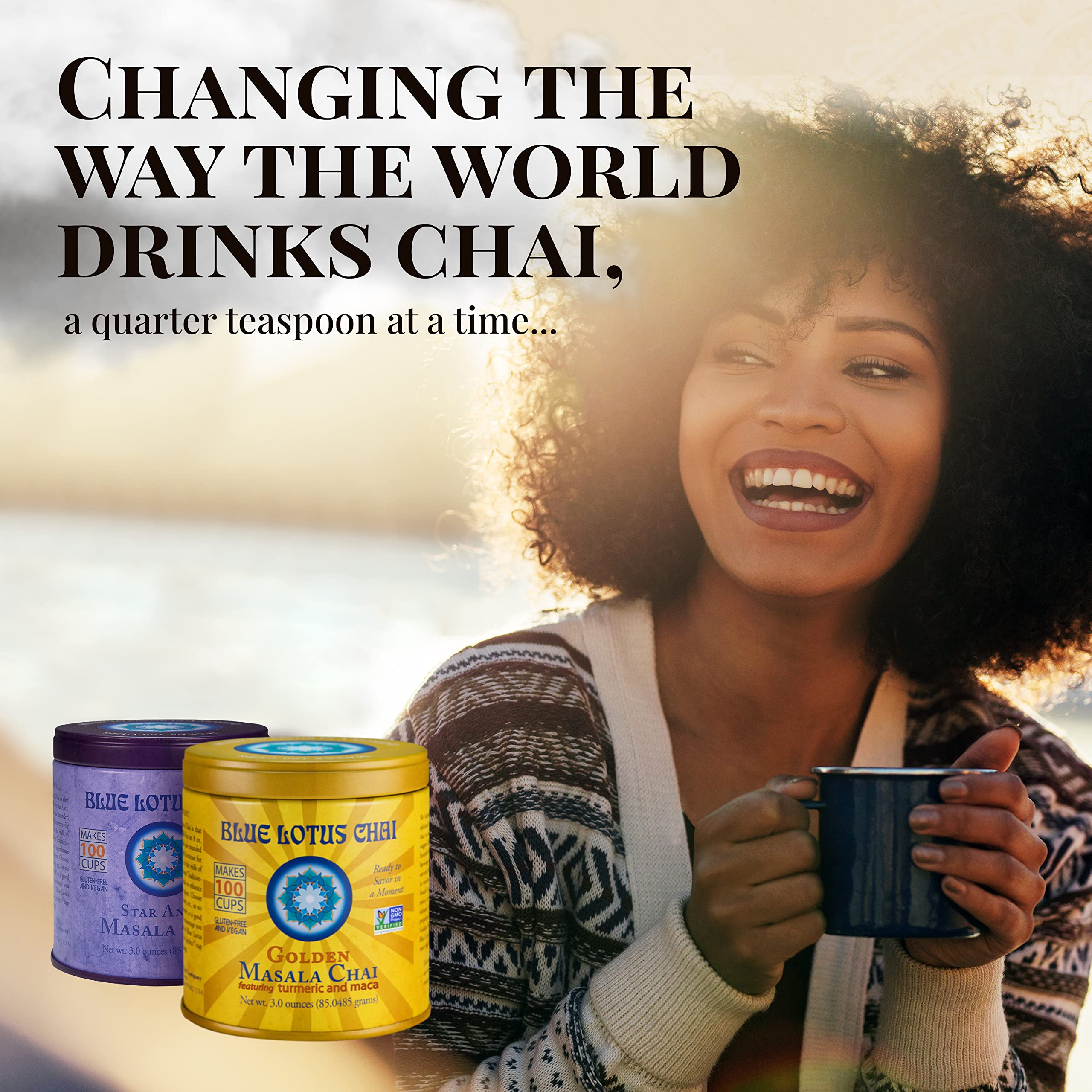 Blue Lotus Chai - Traditional Masala Chai - Makes 100 Cups - 3 Ounce Masala Spiced Chai Powder with Organic Spices - Instant Indian Tea No Steeping - No Gluten