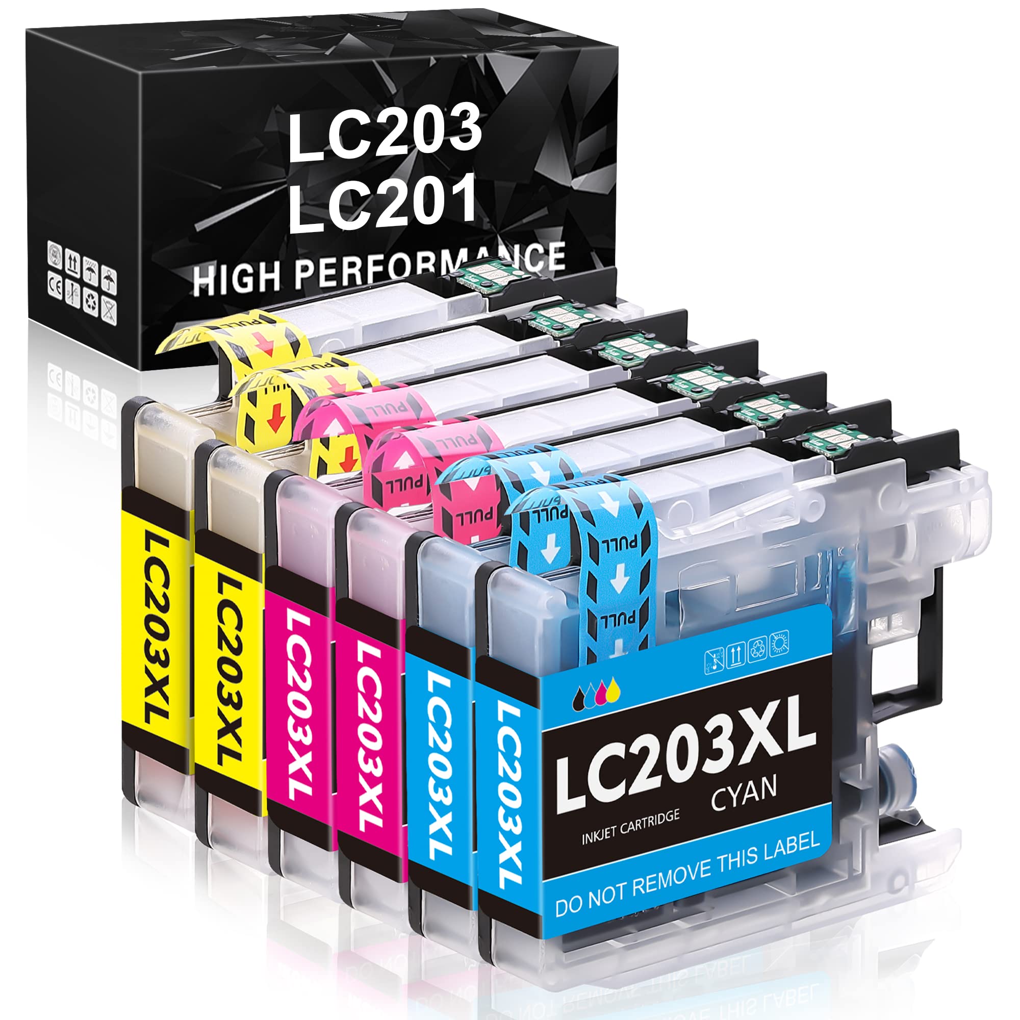 DAM aila Compatible Ink Cartridge Replacement for Brother LC203XL LC201XL LC203 LC201 to Use with MFC-J480DW MFC-J880DW MFC-J4420DW MFC-J680DW MFC-J885DW (2 Cyan, 2 Magenta, 2 Yellow, 6 Pack)