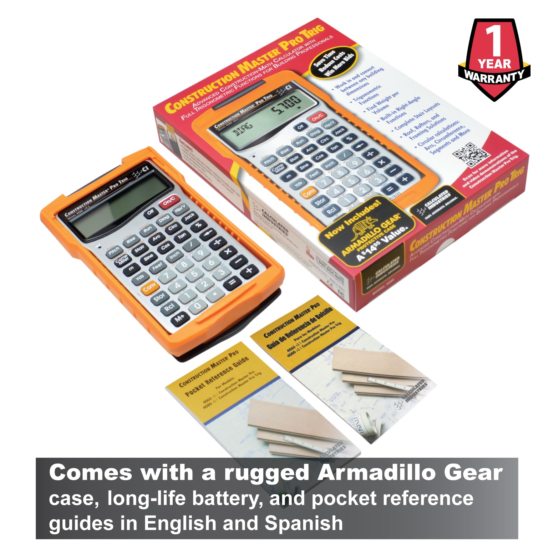 Calculated Industries 4080 Construction Master Pro Trig Advanced Construction Math Feet-Inch-Fraction Calculator with Full Trig Function for Architects, Engineers, Contractors, Estimators and Framers