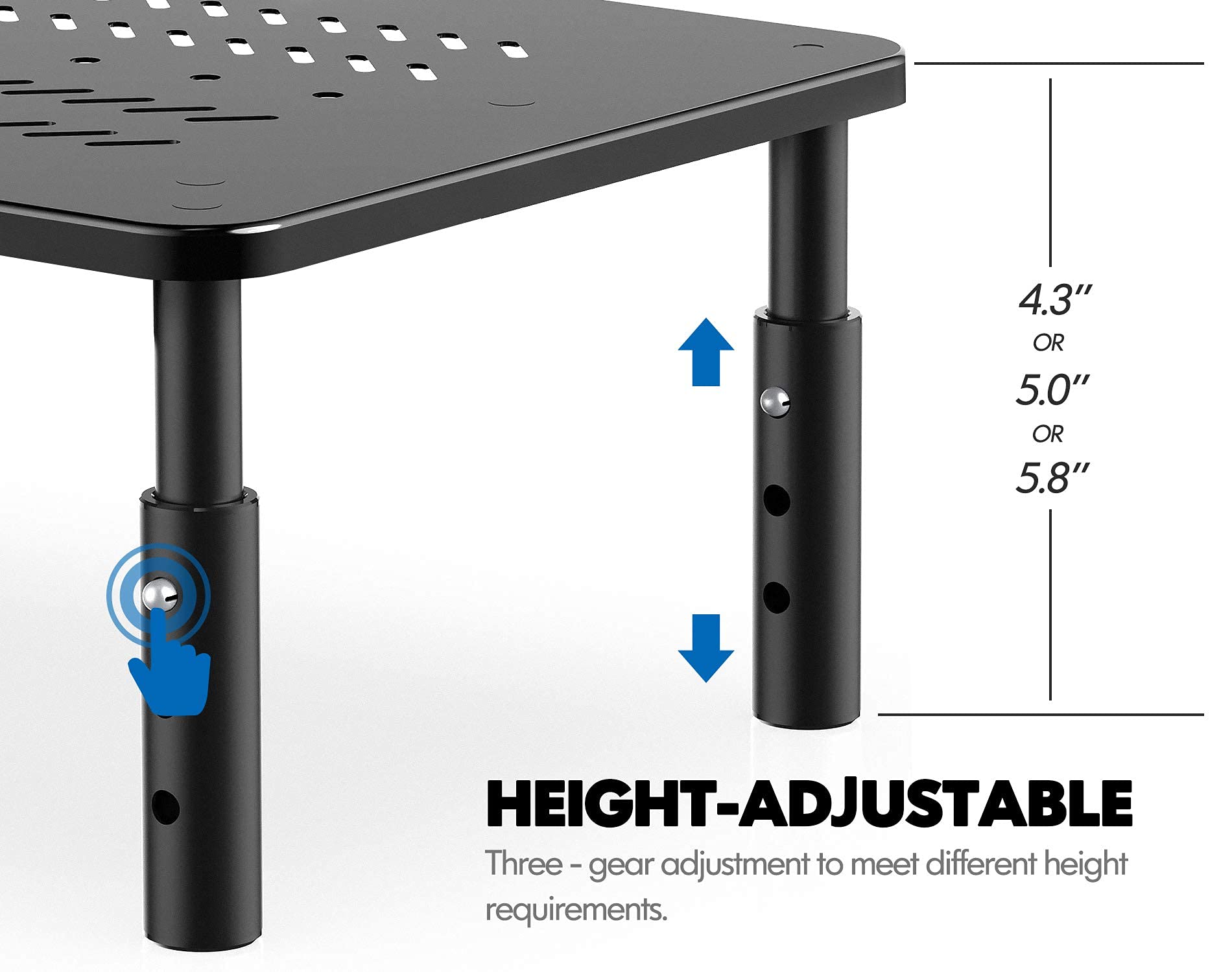 FITUEYES 3 Shelf Monitor Stand with Drawer - Adjustable Computer Monitor Riser, Metal Desktop Stand with Vented, PC Cellphone Cable Management, Office Organization, Black, DT115903MB
