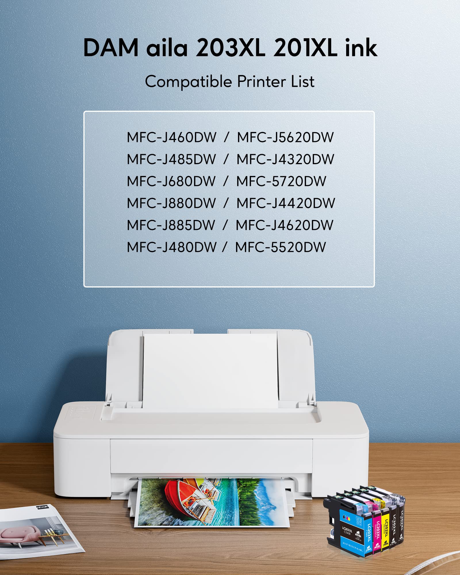 DAM aila Compatible Ink Cartridge Replacement for Brother LC203XL LC201XL LC203 LC201 to Use with MFC-J480DW MFC-J880DW MFC-J4420DW MFC-J680DW MFC-J885DW (2 Cyan, 2 Magenta, 2 Yellow, 6 Pack)