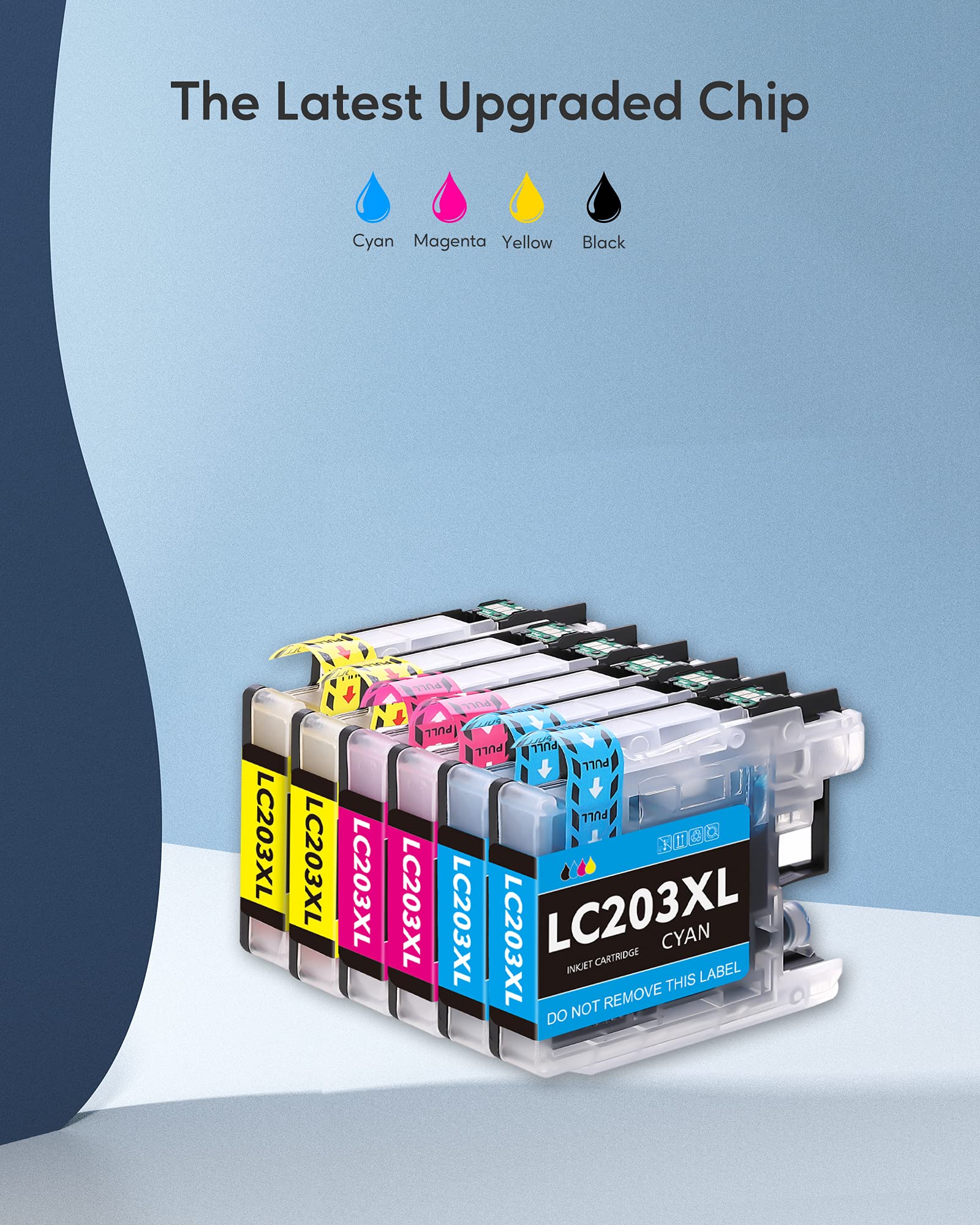DAM aila Compatible Ink Cartridge Replacement for Brother LC203XL LC201XL LC203 LC201 to Use with MFC-J480DW MFC-J880DW MFC-J4420DW MFC-J680DW MFC-J885DW (2 Cyan, 2 Magenta, 2 Yellow, 6 Pack)