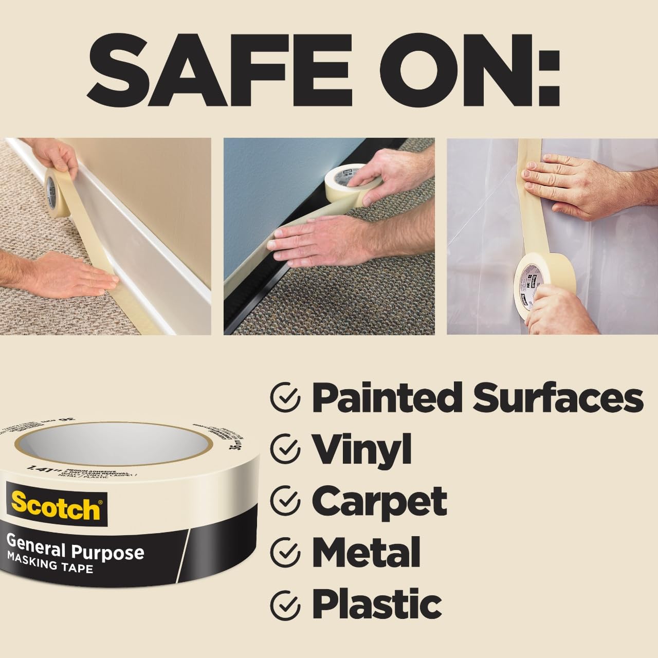 Scotch General Purpose Masking Tape, Tan, Tape for Labeling, Bundling and General Use, Multi-Surface Adhesive Tape, 0.94 Inches x 60 Yards, 1 Roll