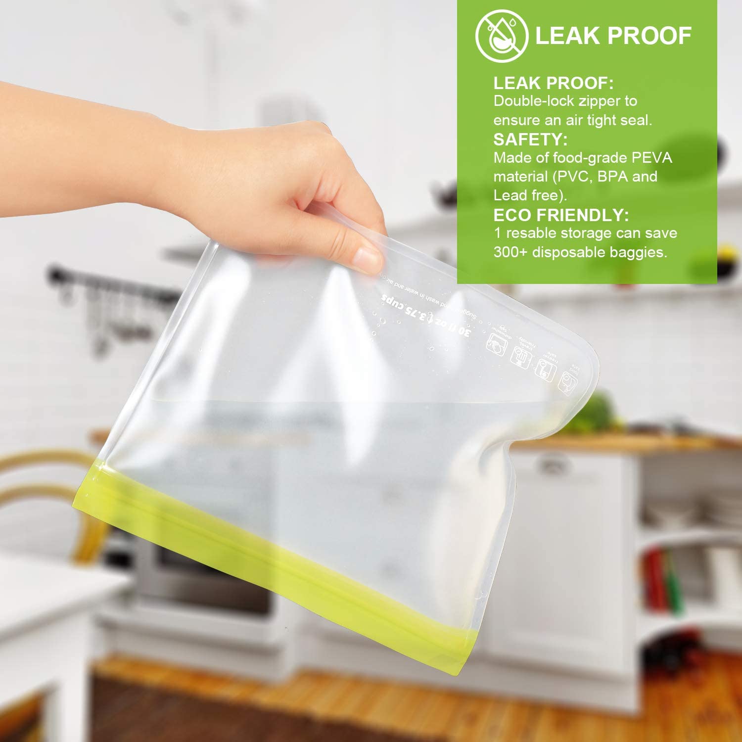 10 Pack Dishwasher Safe Reusable Food Storage Bags (5 Reusable Sandwich Bags, 3 Reusable Snack Bags, 2 Freezer Gallon Bags), Extra Thick Leakproof Silicone Free Plastic Bags