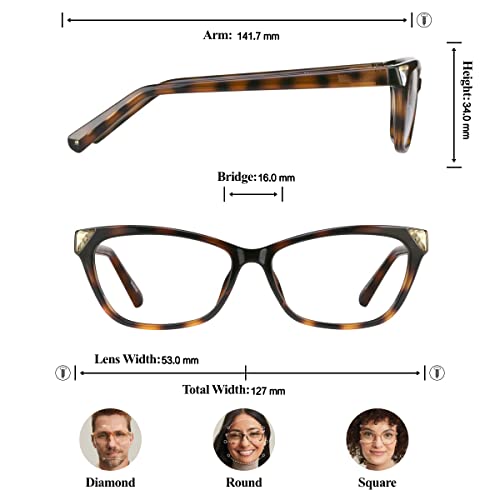 ZENNI Blue Light Blocking Reading Glasses for Women Stylish Cat-Eye Frame Tortoiseshell TR90 Light Eyewear +1.50 Magnification