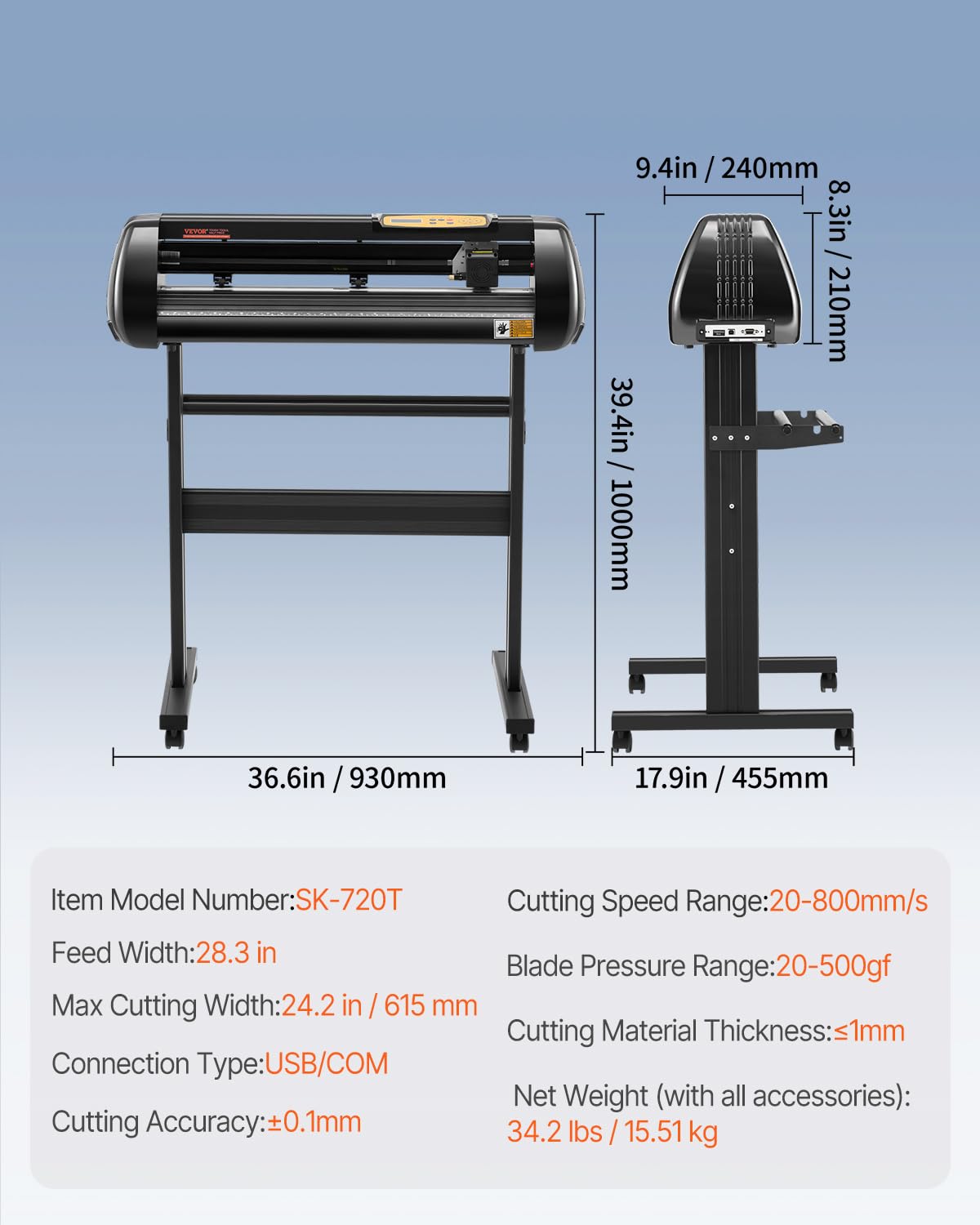 VEVOR Off-line Vinyl Cutter Machine 870mm Vinyl Printer U-Disk, 34 inch Plotter Printer with Accessories & Floor Stand Vinyl Cutting Machine Adjustable Force and Speed for Sign Making Plotter Cutter