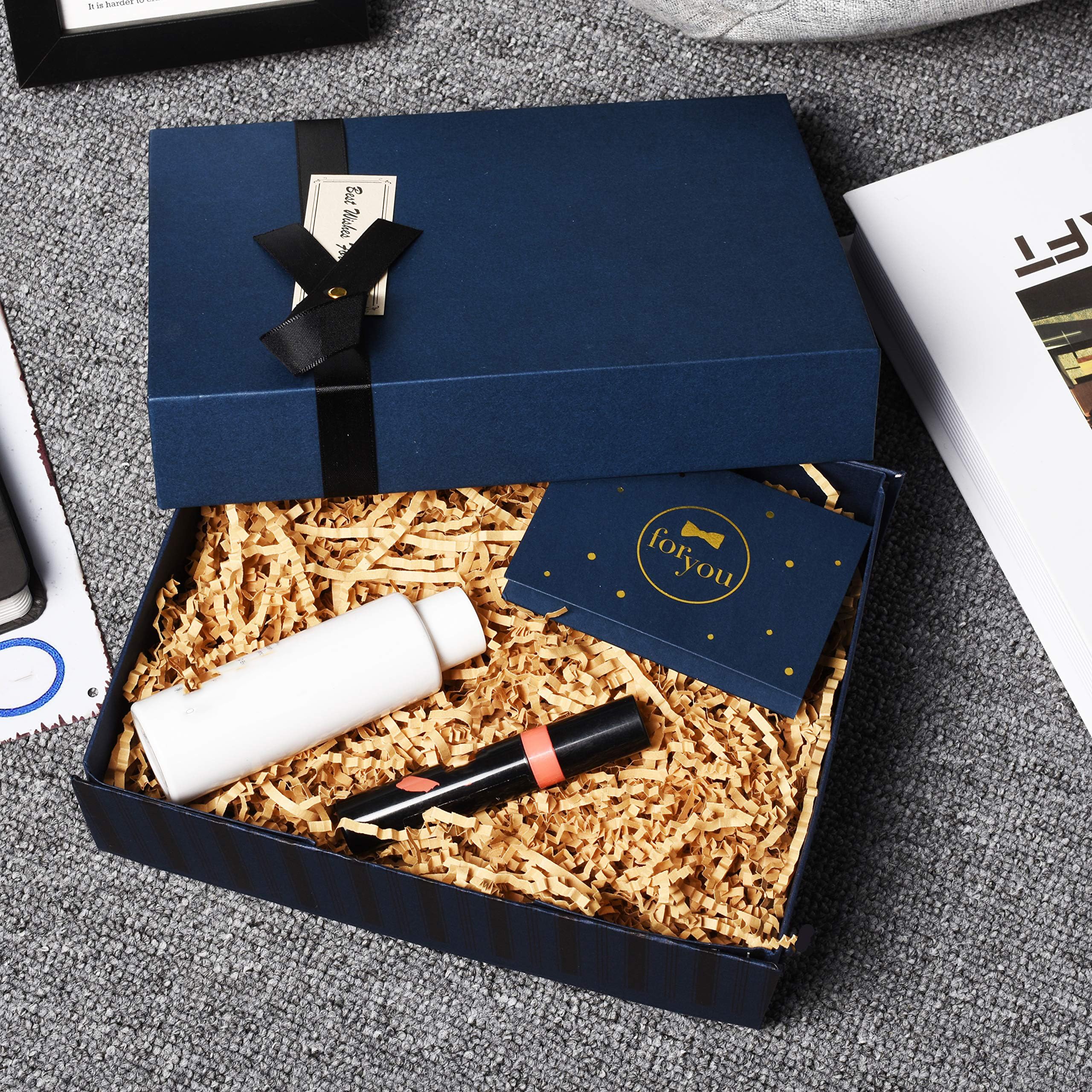 SHIPKEY Navy Blue 8x6x3 Groomsmen Proposal Box with Fill | Gift Boxes with Greeting Cards and Gift Bags