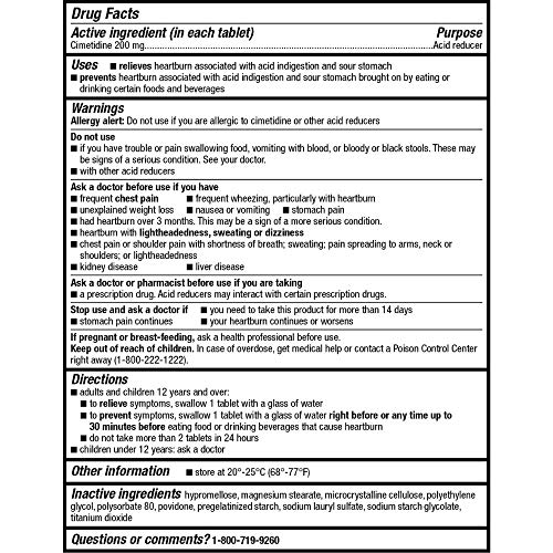 Cimetidine 200 mg - Heartburn Relief, Stomach Acidity Reducer by Equate, 60 Tablets (Pack of 5)