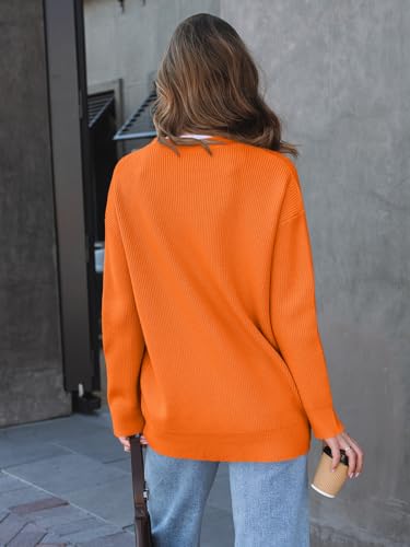 LILLUSORY Women Oversized Cardigan Sweater Fall Outfits Cloth Fashion V Neck Knit Button Front Casual Trendy Tops Orange Medium