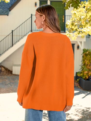 LILLUSORY Women Oversized Cardigan Sweater Fall Outfits Cloth Fashion V Neck Knit Button Front Casual Trendy Tops Orange Medium