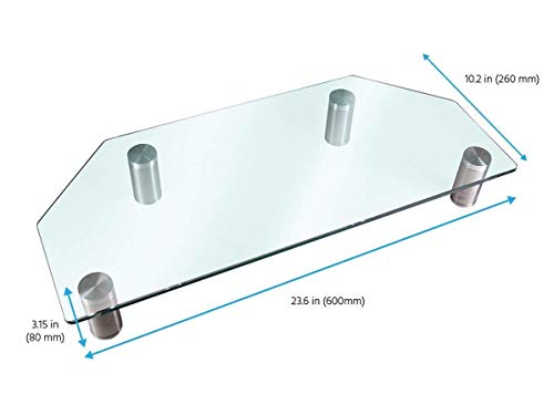 Monoprice Corner Multimedia Desktop Stand, Clear Glass 23.6" x 10.2" - Stand & Riser, Laptop Stand, Desktop TV Stand w/ Height Adjustable Legs