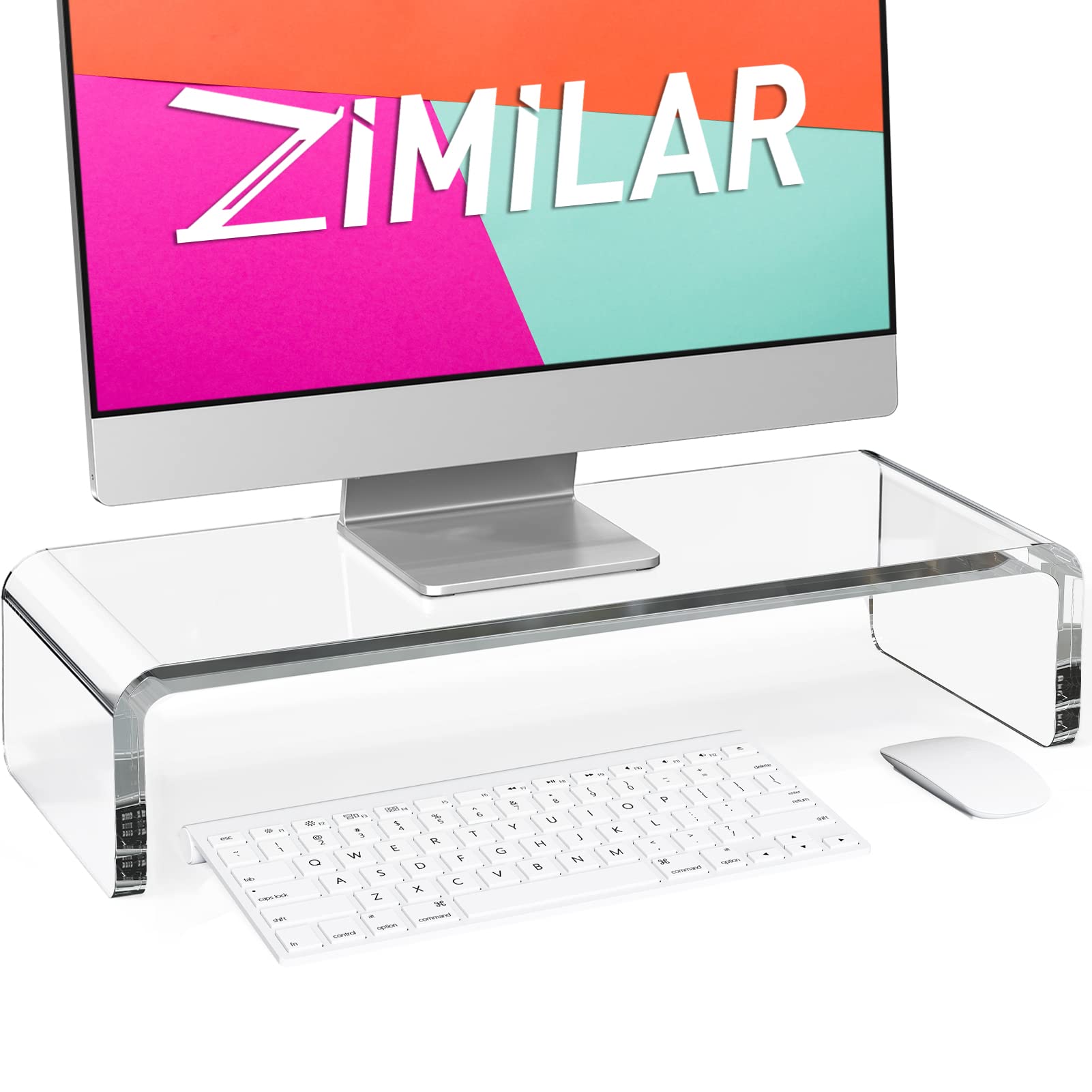 Zimilar 20 inch Large Acrylic Monitor Stand Riser, Crystal Clear Monitor Riser, Acrylic Computer Stand Riser with Keyboard Storage for Computer, Laptop, PC,iMac