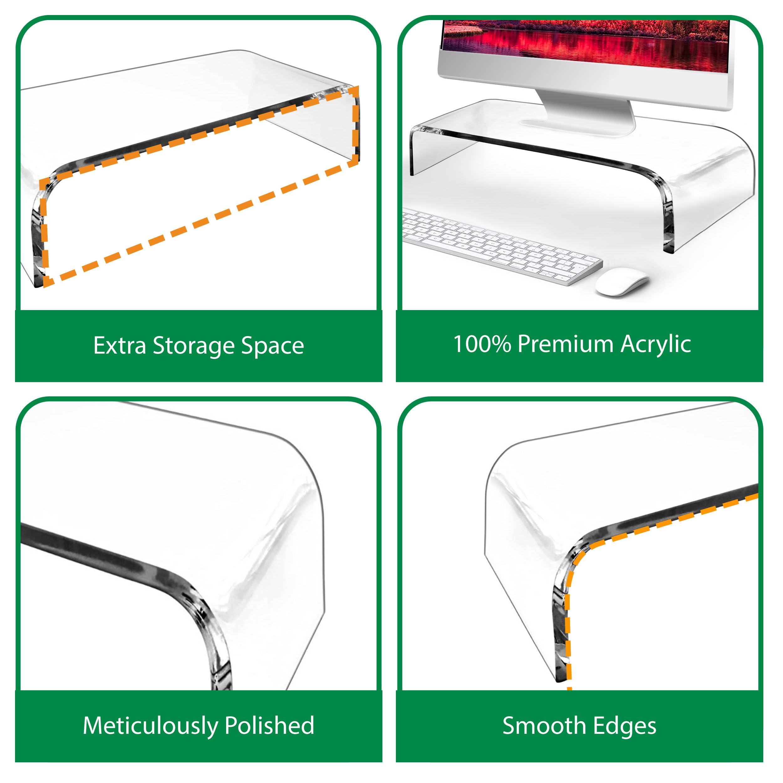 AMT Acrylic Laptop Monitor Stand & Computer Riser with Cat Keyboard Protector, Space-Saving Design, Extra Storage, Clear Shelf - Ideal for Monitors, Laptops, Printers, Desktop Decor