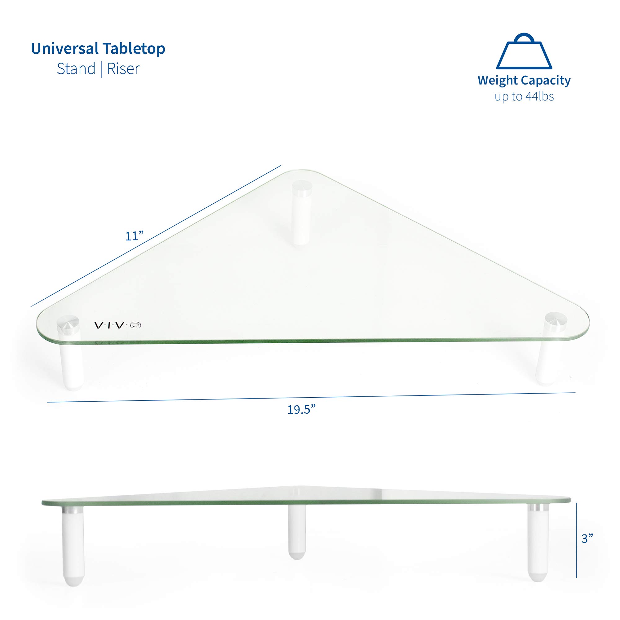 VIVO Glass Ergonomic Tabletop Riser, Triangle Desktop Universal Corner Stand for Computer Monitor LCD LED TV, Monitor, Laptop, Notebook, and More, STAND-V000Q