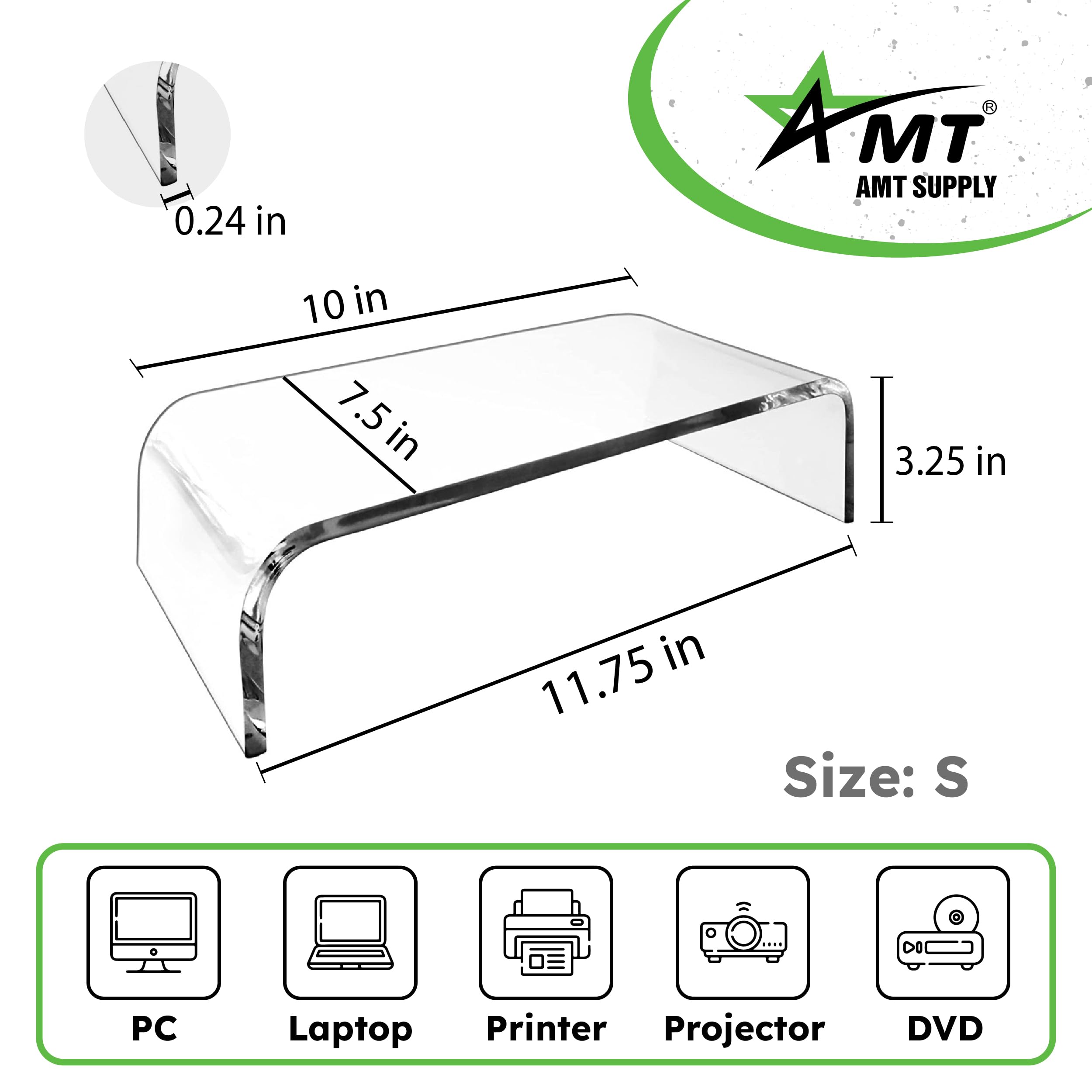 AMT Acrylic Laptop Monitor Stand & Computer Riser with Cat Keyboard Protector, Space-Saving Design, Extra Storage, Clear Shelf - Ideal for Monitors, Laptops, Printers, Desktop Decor
