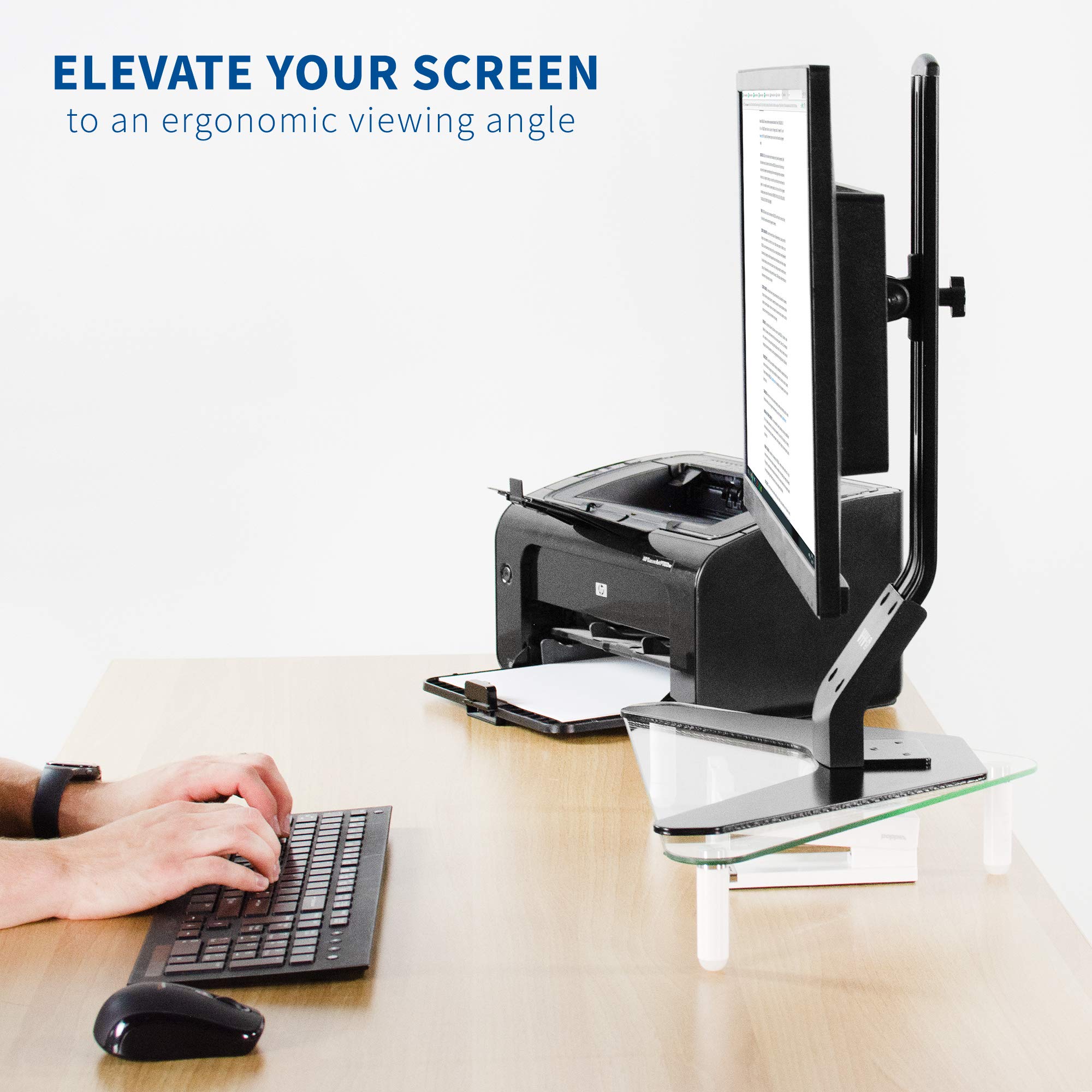 VIVO Glass Ergonomic Tabletop Riser, Triangle Desktop Universal Corner Stand for Computer Monitor LCD LED TV, Monitor, Laptop, Notebook, and More, STAND-V000Q