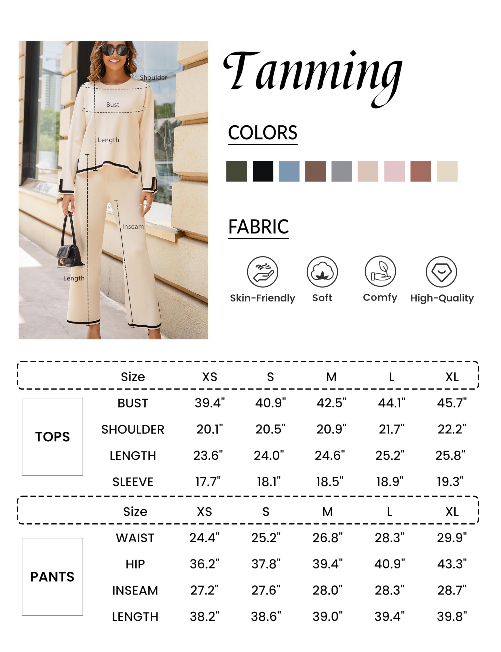 Tanming Women's 2 Piece Outfits Long Sleeve Knit Sweater Top Wide Leg Pants Lounge Sets Tracksuits (Apricot-M)