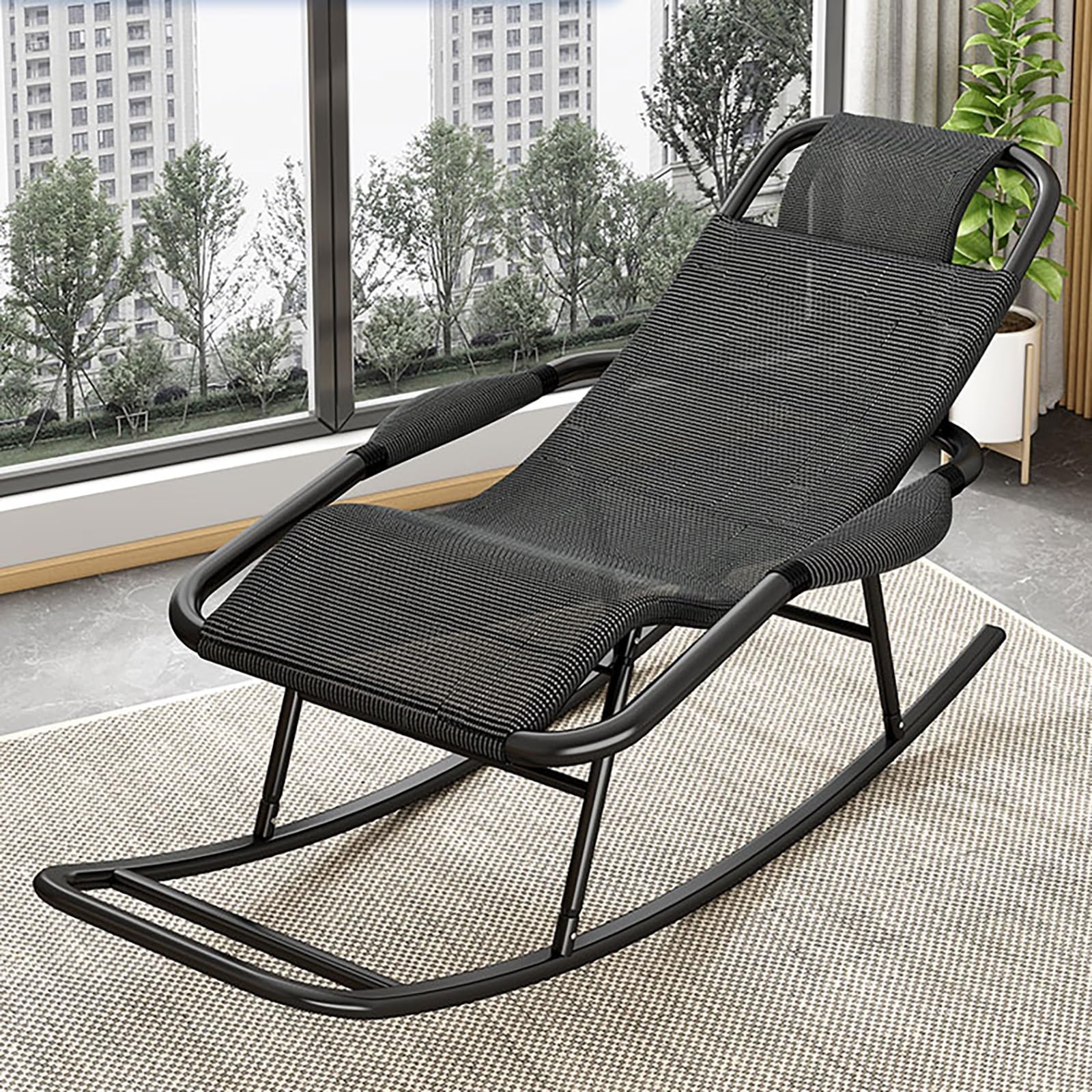 Rattan Chairs Rocking Chair Outdoor Rocker Oversized Rocker, Padded Cushion Comfy Patio Chairs Camping Chairs With Steel Frame For Patio, Backyard, Balcony, Porch, 150KG Weight Capacity ( Color : A )