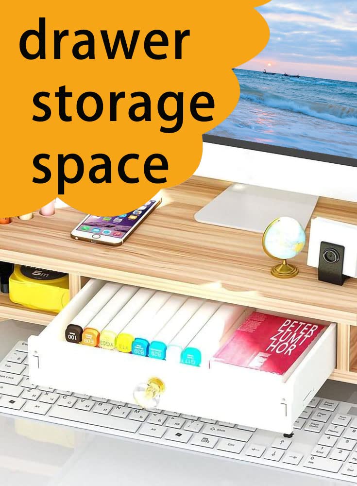 KUAIYU Triangle Monitor Riser,Cut Triangular Computer Monitor Desktop Corner Stand,Desktop Corner Shelf With Drawers Wooden Computer Stand With Storage Laptop Risers Office Organization.