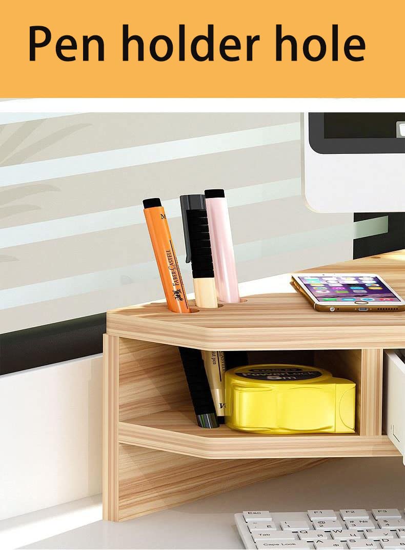 KUAIYU Triangle Monitor Riser,Cut Triangular Computer Monitor Desktop Corner Stand,Desktop Corner Shelf With Drawers Wooden Computer Stand With Storage Laptop Risers Office Organization.