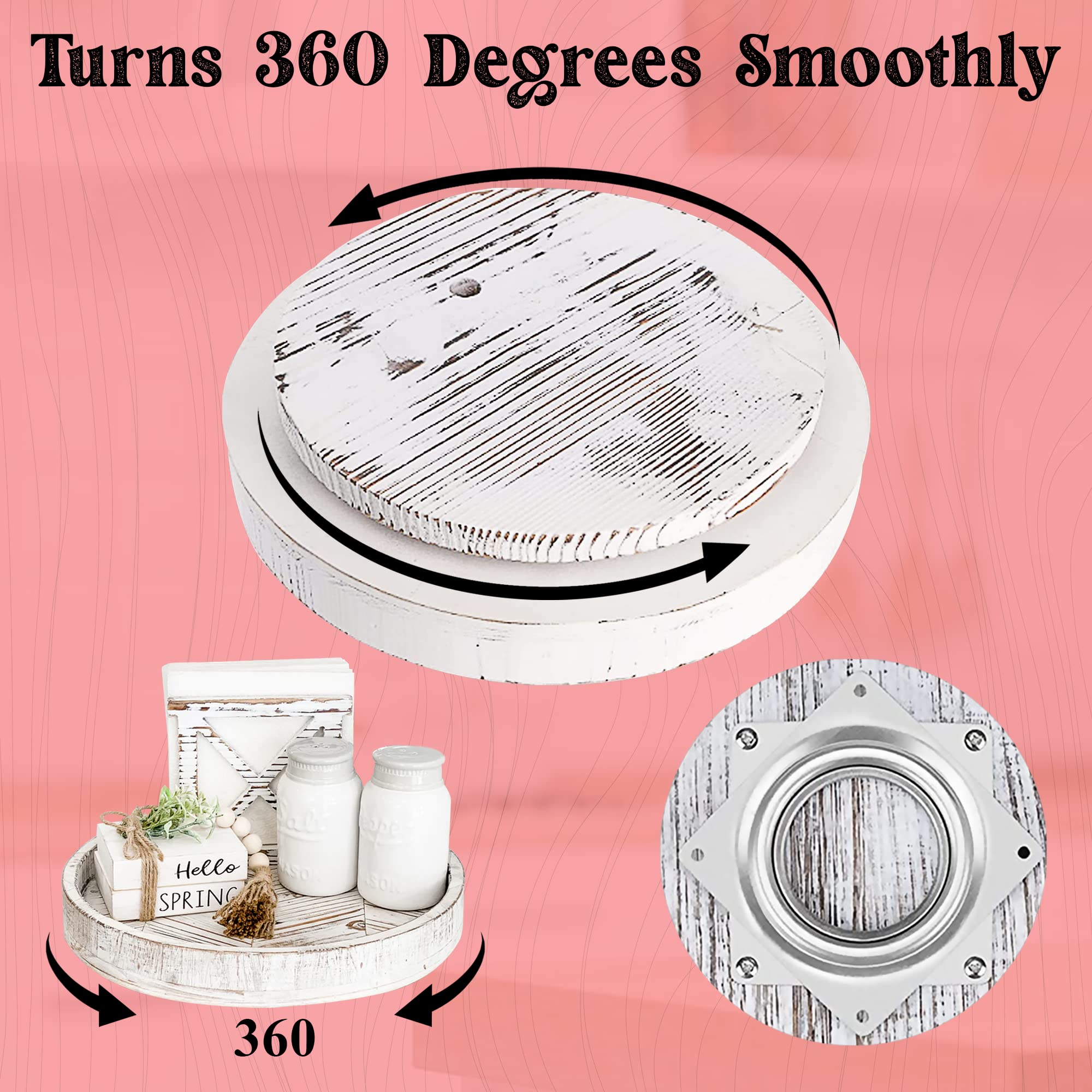 Paper and Pallet Rustic White Wood Lazy Susan - 12.5 Inch Farmhouse Turntable Kitchen Cabinet Organizer Tray - Distressed Round Wooden Spice Rack - Rotating Centerpiece for Dining Table & Countertop