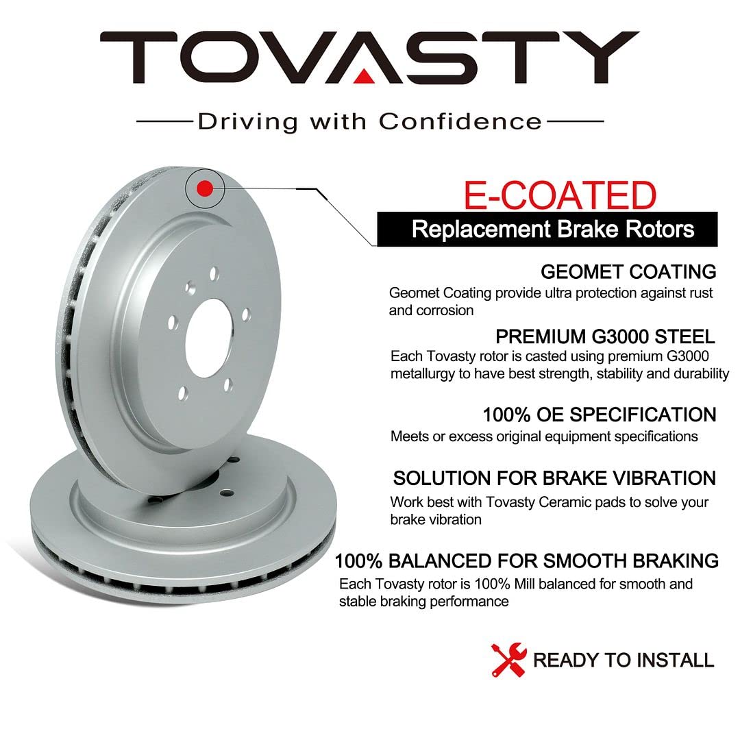 [Rear] TOVASTY Brake Pads and Rotors Kit for Nissan Pathfinder 2013-2020 E-Coated [BK2554]