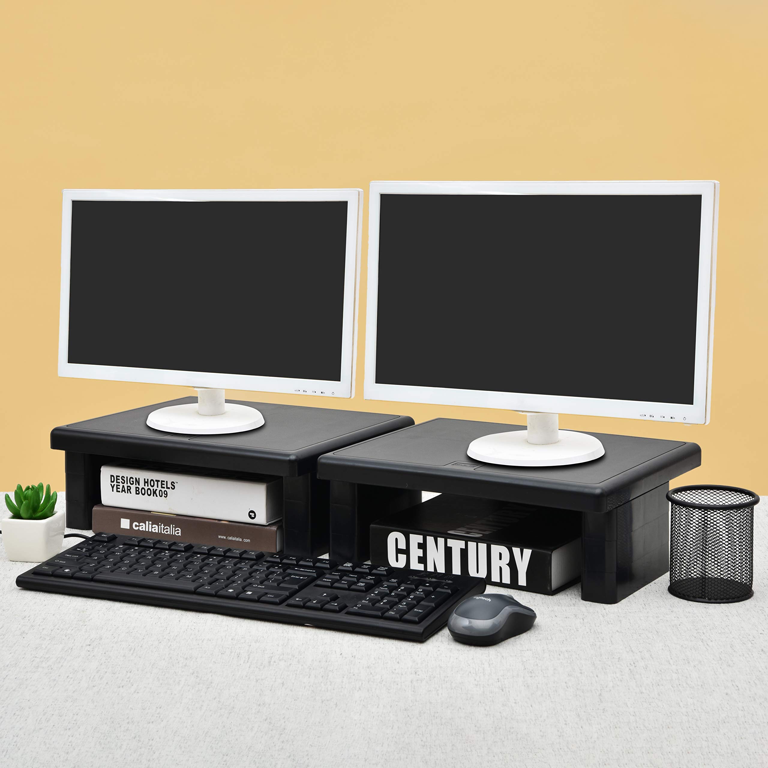DAC STAX Computer Monitor Riser, Ultra-Sturdy Adjustable Desktop Monitor Stand, Supports up to 66 Pounds, Medium Size, 2-Pack, for Dual Monitor Setup