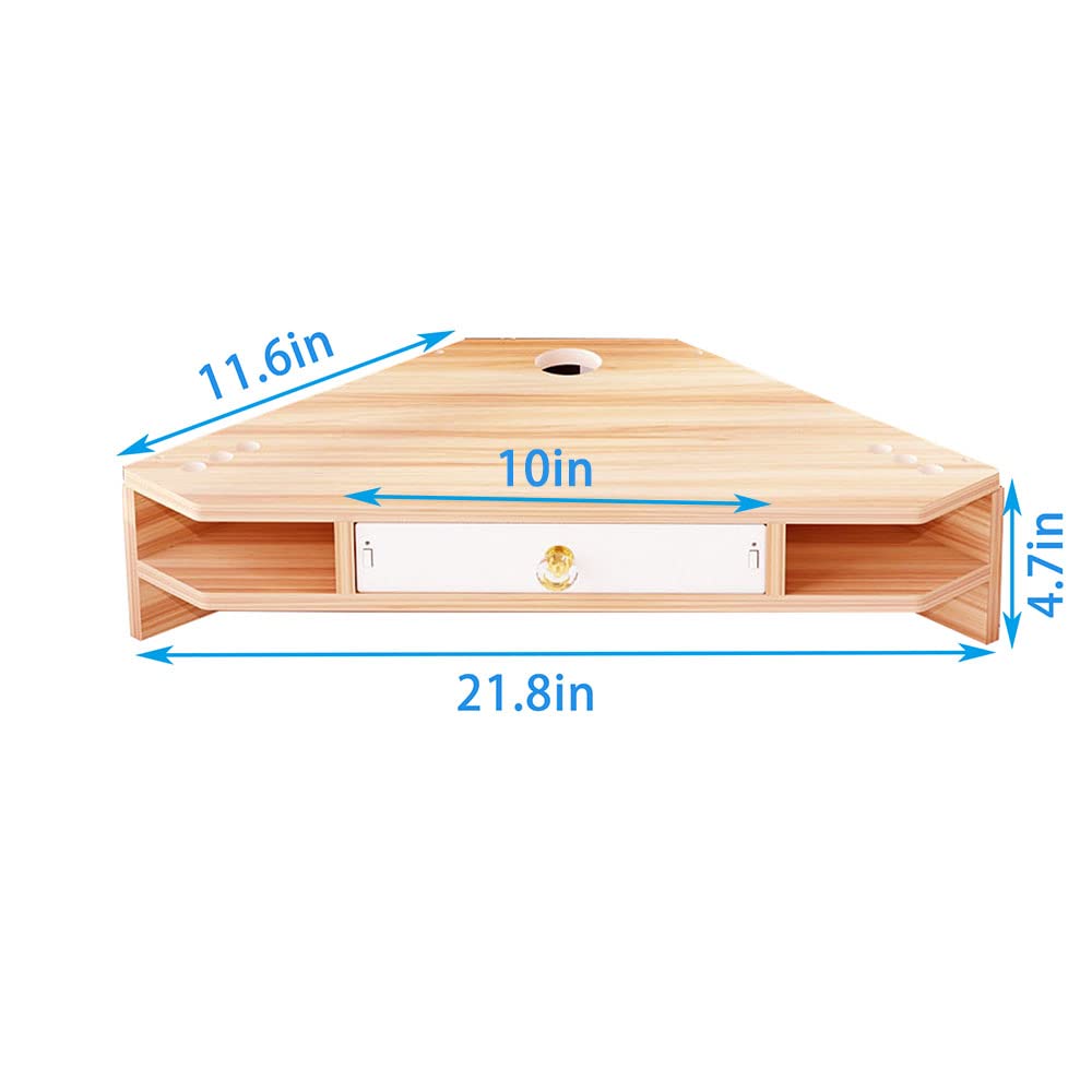 KUAIYU Triangle Monitor Riser,Cut Triangular Computer Monitor Desktop Corner Stand,Desktop Corner Shelf With Drawers Wooden Computer Stand With Storage Laptop Risers Office Organization.