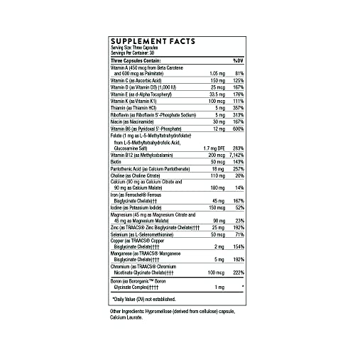 Thorne Basic Prenatal - Well-Researched Folate Multi for Pregnant and Nursing Women Includes 18 Vitamins and Minerals, Plus Choline - 90 Capsules - 30 Servings