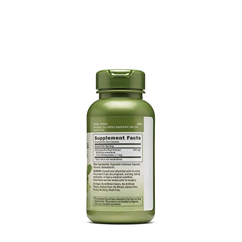 GNC Herbal Plus Ashwagandha Extract 470mg, 100 Capsules, Promotes General Well-Being