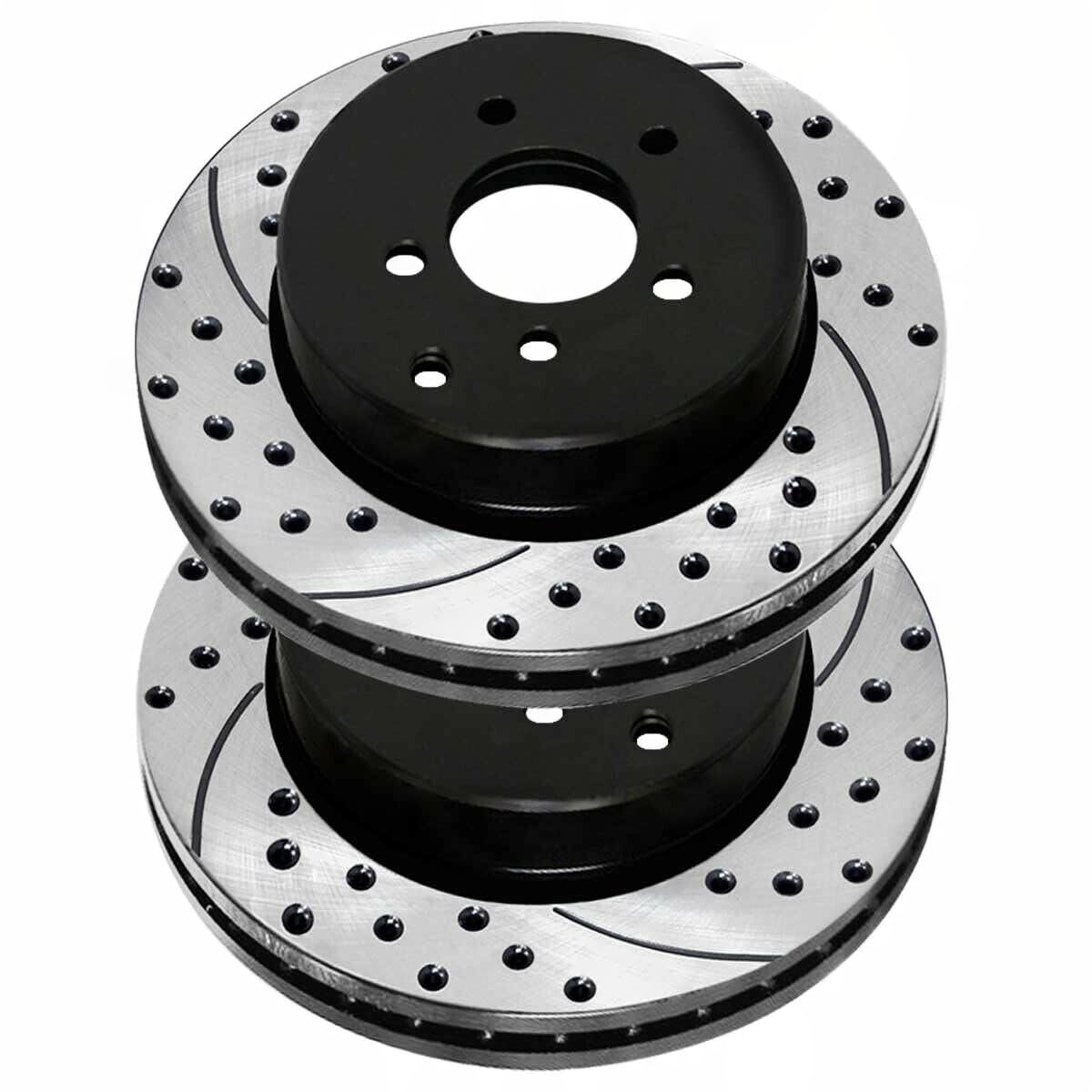 ULFWTQZ 2pcs Disc Brake Rotor Set Rear Left Right Black Electrolysis Coated Steel Drilled and Slotted for Nissan for Murano for Pathfinder for Quest