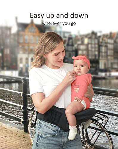 BABYMUST Hip Seat Baby Carrier, Advanced Adjustable Waistband &Various Pockets, Ergonomic Carrier for Newborns to Toddlers up to 66lbs, Black