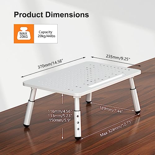 Bracwiser Foldable Monitor Riser Metal Computer Stand for Desk 3 Height Adjustable Laptop Stand with Pen Storage, White, MST013W