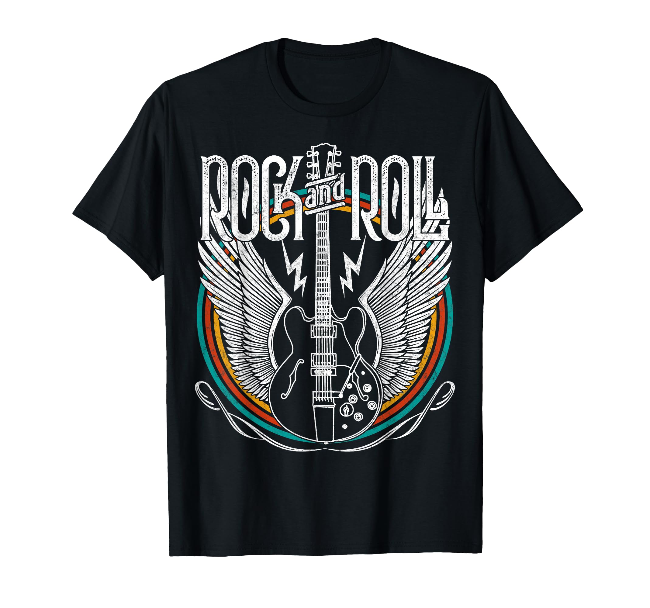 Vintage Retro Distressed 80s Rock & Roll Music Guitar Wings T-Shirt