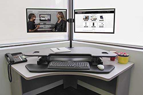 Rocelco 46" Height Adjustable Corner Standing Desk Converter with Dual Monitor Arm Mount BUNDLE - Sit Stand Up Computer Workstation Riser - Extra Large Keyboard Tray - Black (R CADRB-46-DM2)
