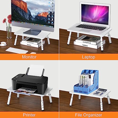 Bracwiser Foldable Monitor Riser Metal Computer Stand for Desk 3 Height Adjustable Laptop Stand with Pen Storage, White, MST013W