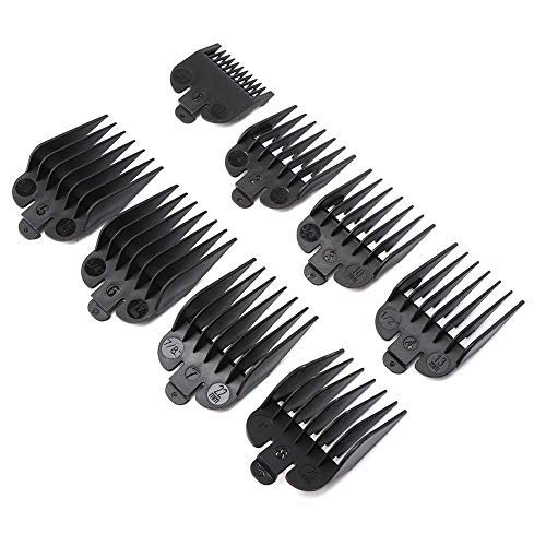 8 Pcs Professional Hair Clipper Combs Guides, Wahl Replacement Guards Set #3171-400 โ 1/8โ to 1โ Fits Most Size Wahl Clippers/Trimmers, Black