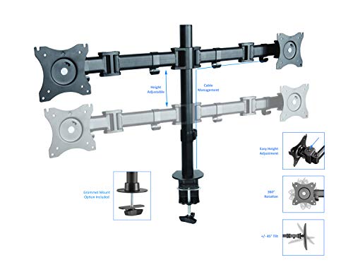 Rocelco 46" Height Adjustable Corner Standing Desk Converter with Dual Monitor Arm Mount BUNDLE - Sit Stand Up Computer Workstation Riser - Extra Large Keyboard Tray - Black (R CADRB-46-DM2)