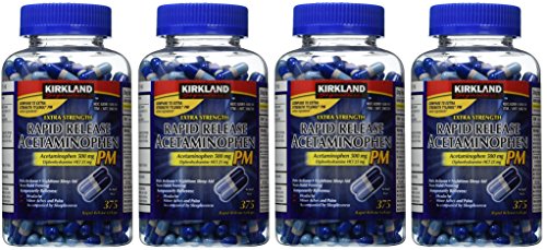 Kirkland Signature Extra Strength WIpcLl Rapid Release Acetaminophen PM 500mg, 4 Pack (375 Gelcaps)