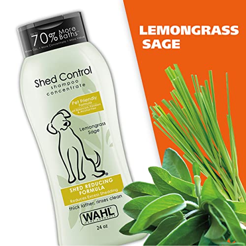 WAHL Shed Control Pet Shampoo for Dog Shedding & Dander β Lemongrass, Sage, Oatmeal, & Aloe for Healthy Coats & Skin β 24 Oz - Model 820005A