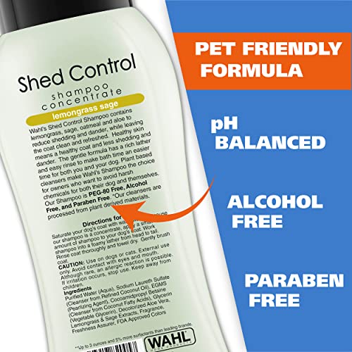 WAHL Shed Control Pet Shampoo for Dog Shedding & Dander β Lemongrass, Sage, Oatmeal, & Aloe for Healthy Coats & Skin β 24 Oz - Model 820005A