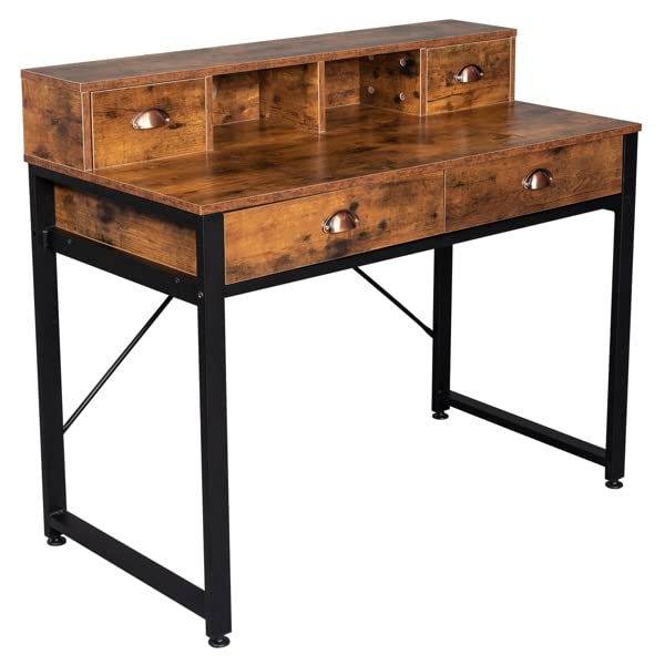 GAJUST Rustic Brown Corner Desk with Monitor Stand Riser