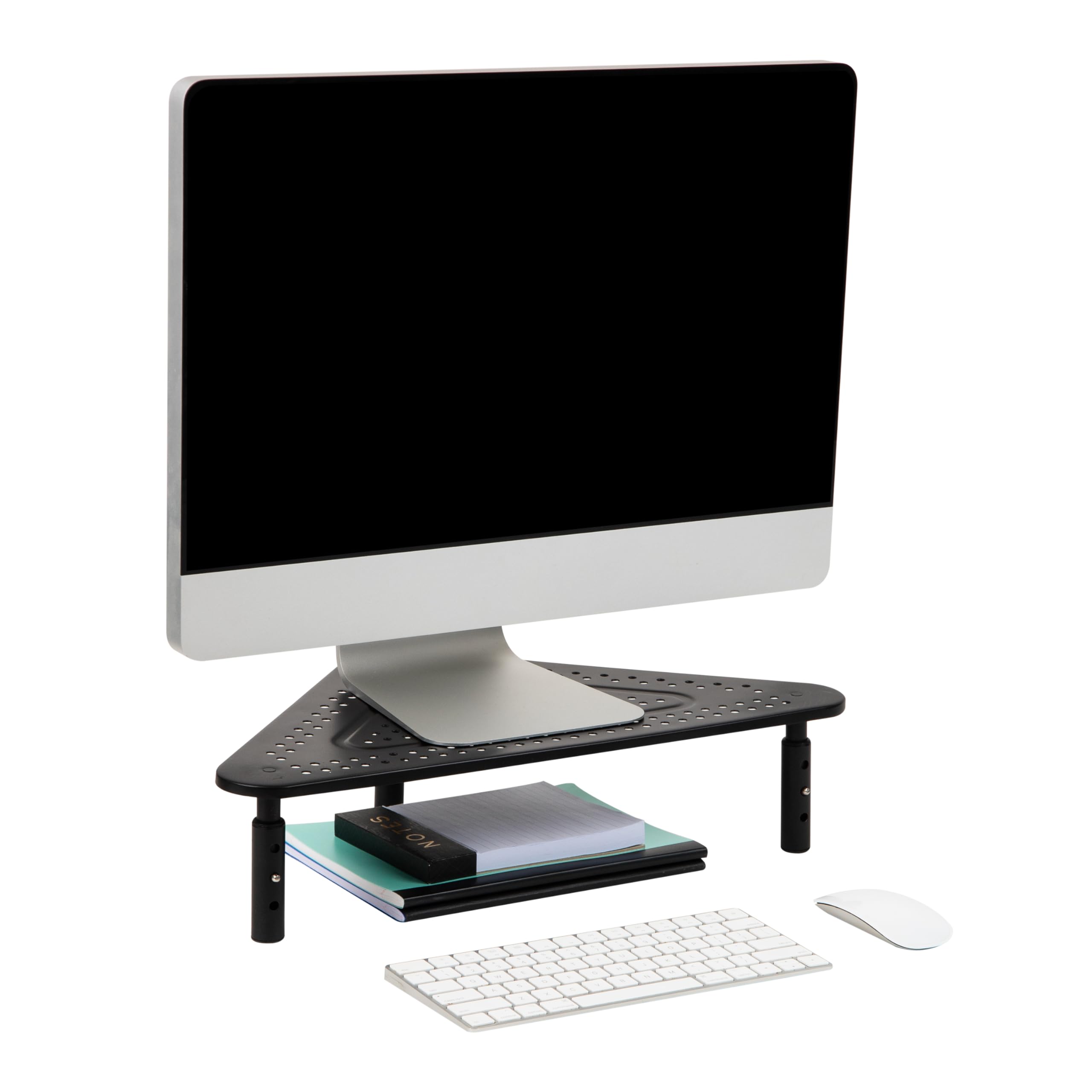 Mind Reader Triangle Monitor Stand, 40lb(18kg) Capacity, Adjustable Height, Ventilated, Metal, 19.5"L x 14.5"W x 5.5"H, Black