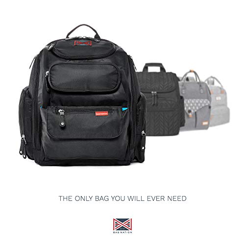 Bag Nation Extra Large Diaper Bag Backpack with Changing Station | Ideal for Twins or 2 Babies | Unisex 3 in 1 with Stroller Straps | Holds All Your Baby’s Essentials (Black)