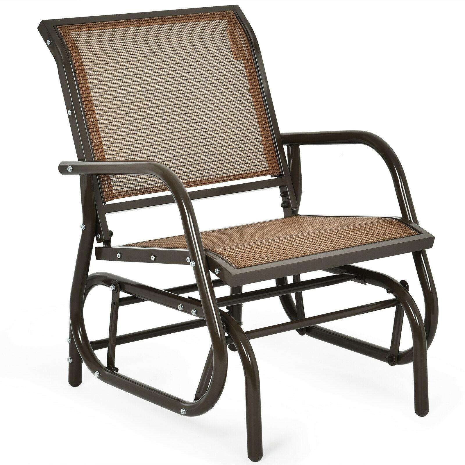 UYSB Outdoor Single Swing Glider Rocking Chair Armrest Garden Porch Backyard Brown Chair Rocking Chair Rocker Chair Rocker Camp Chair Rocker Recliner Rocking Camp Chair Rocking Chairs