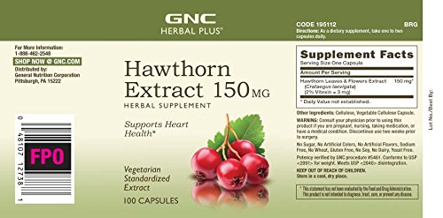 GNC Herbal Plus Hawthorn Extract 150mg, 100 Capsules, Supports Heart Health